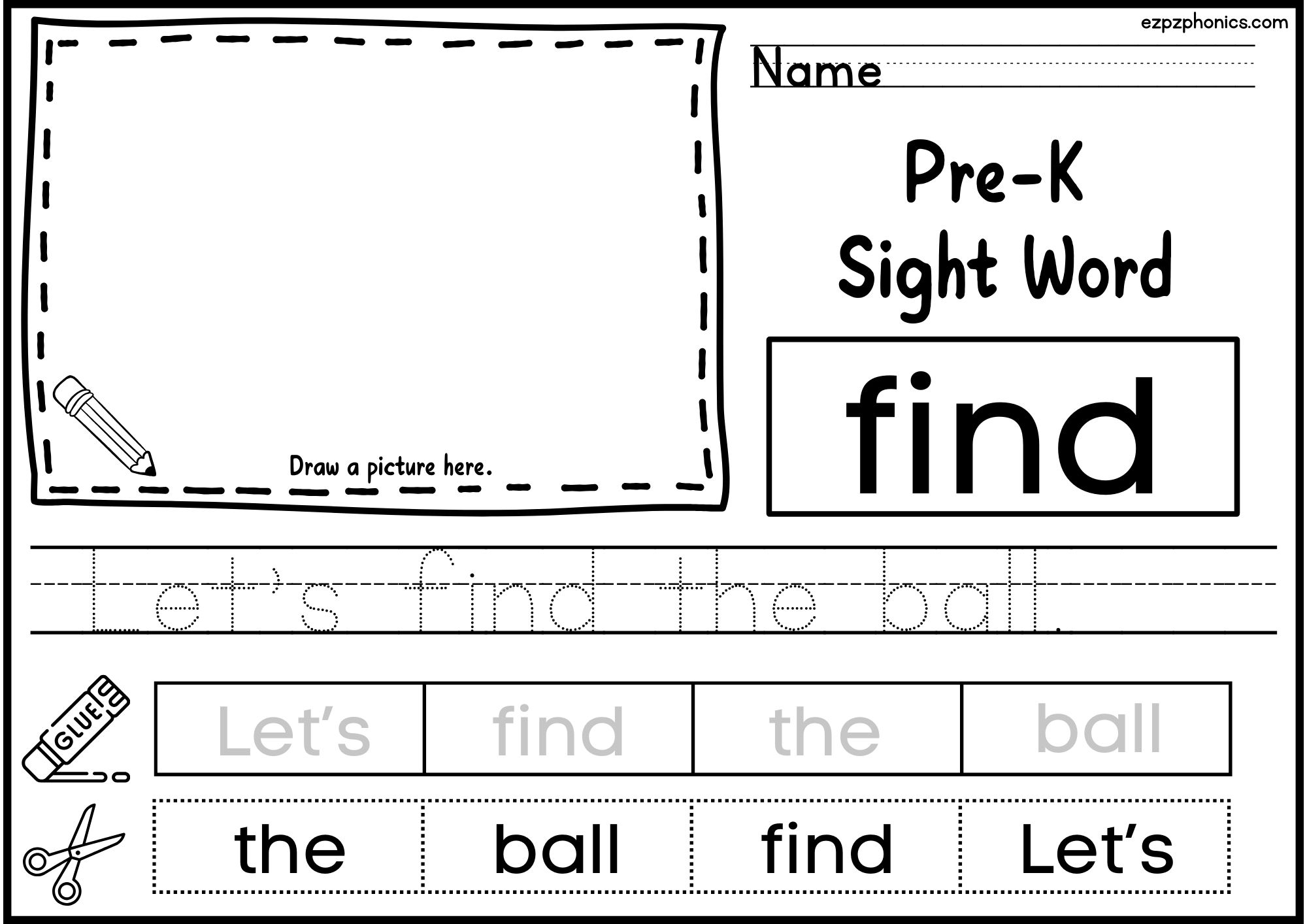 Find Dolch Sight Word Activity. Draw, Color, Cut and Paste, and Word ...