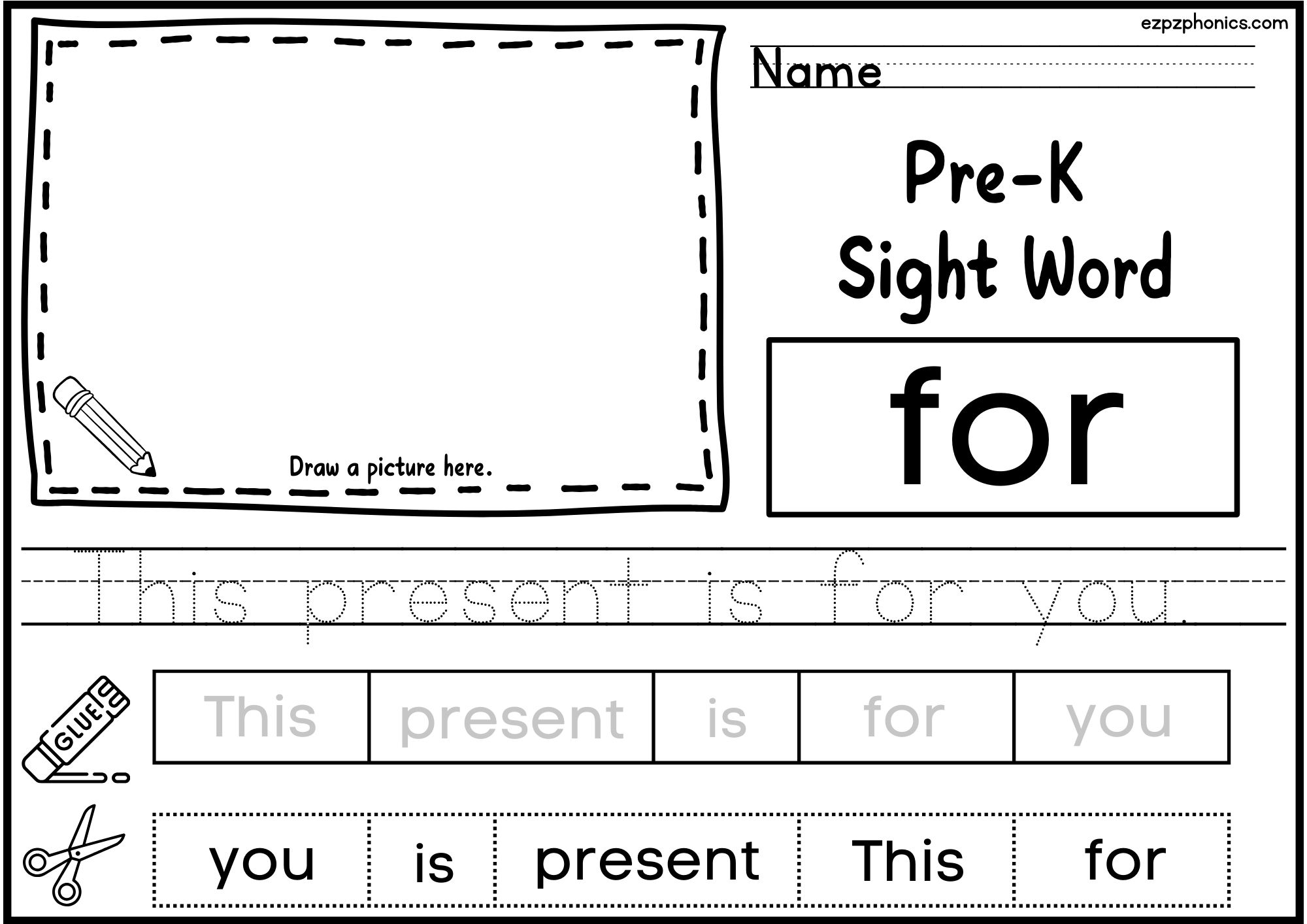 For Dolch Sight Word Activity. Draw, Color, Cut and Paste, and Word ...
