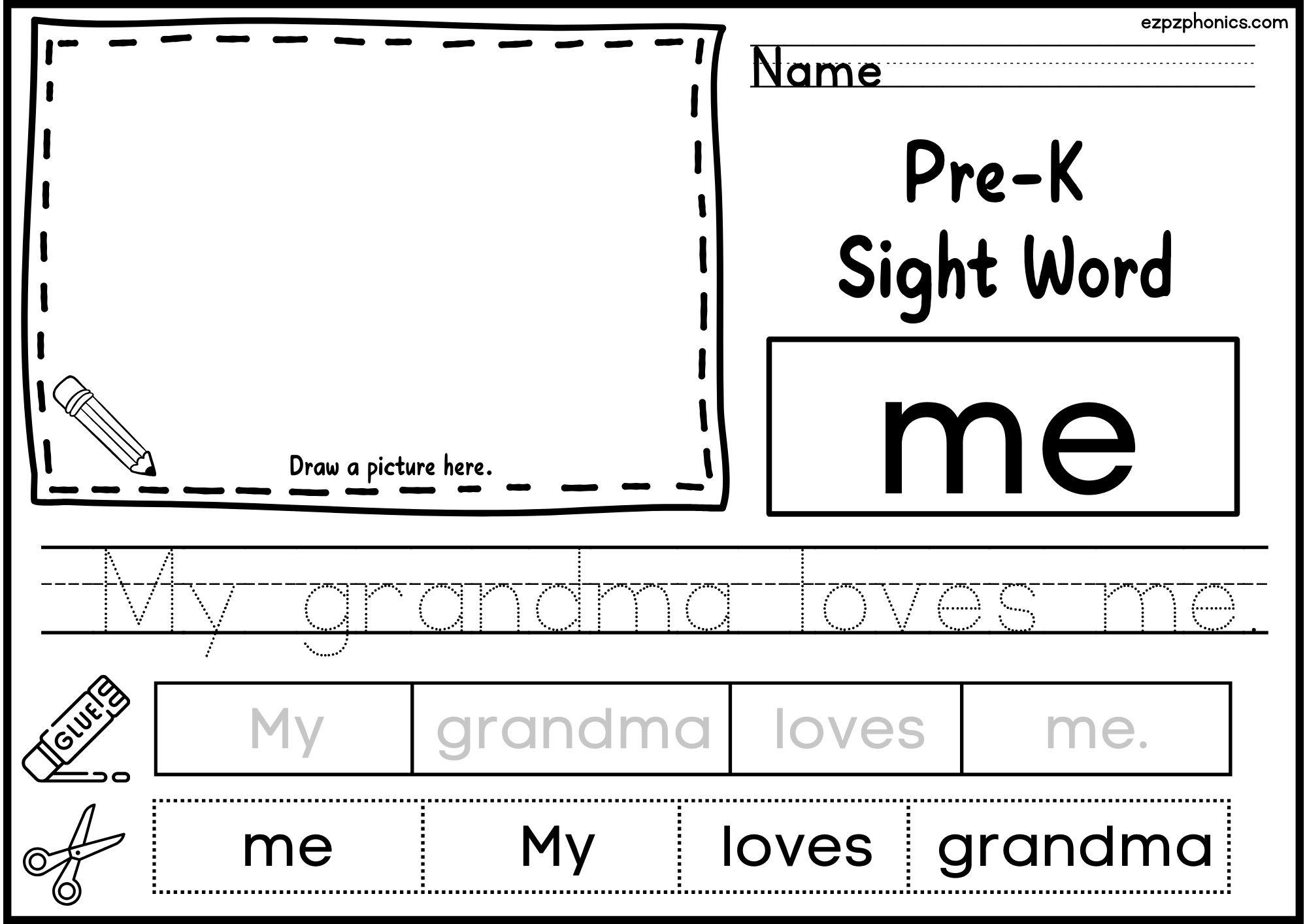 Me Dolch Sight Word Activity. Draw, Color, Cut and Paste, and Word ...