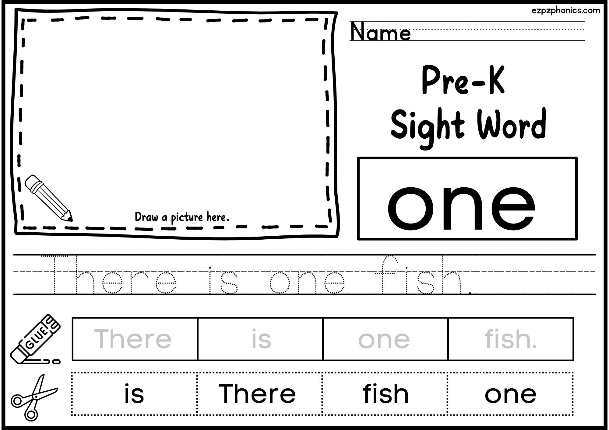 One Dolch Sight Word Activity. Draw, Color, Cut and Paste, and Word ...
