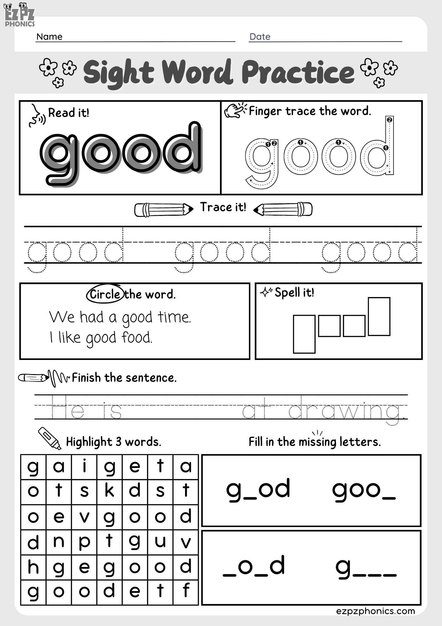 Dolch Kindergarten Sight Word "Good" – Engaging Activities Free PDF ...