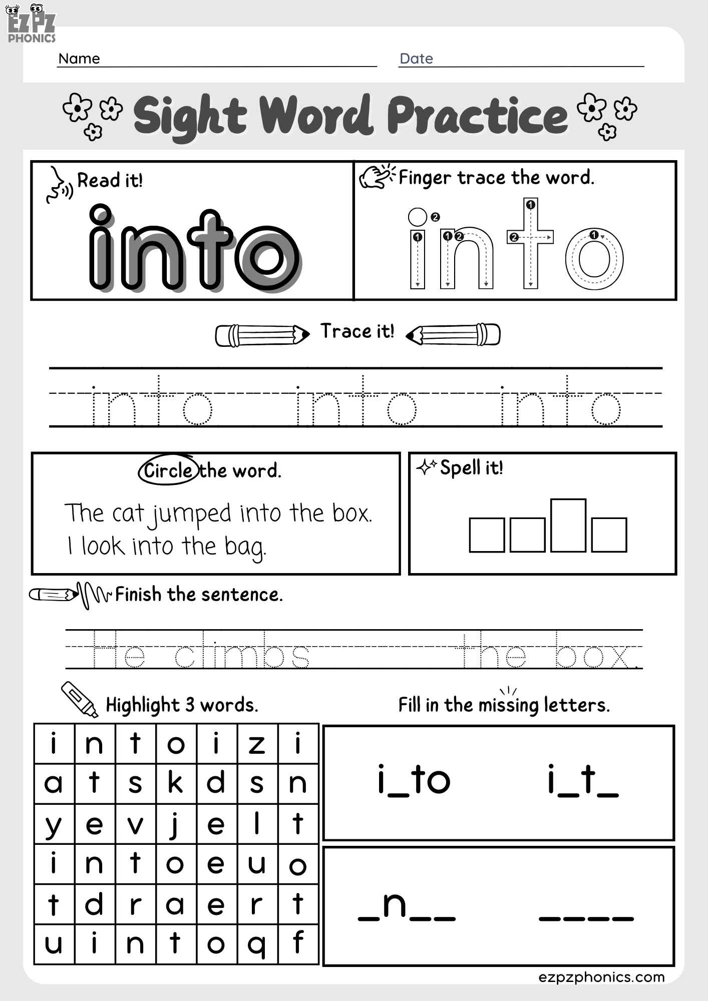 Dolch Kindergarten Sight Word "Into" – Engaging Activities PDF Download ...