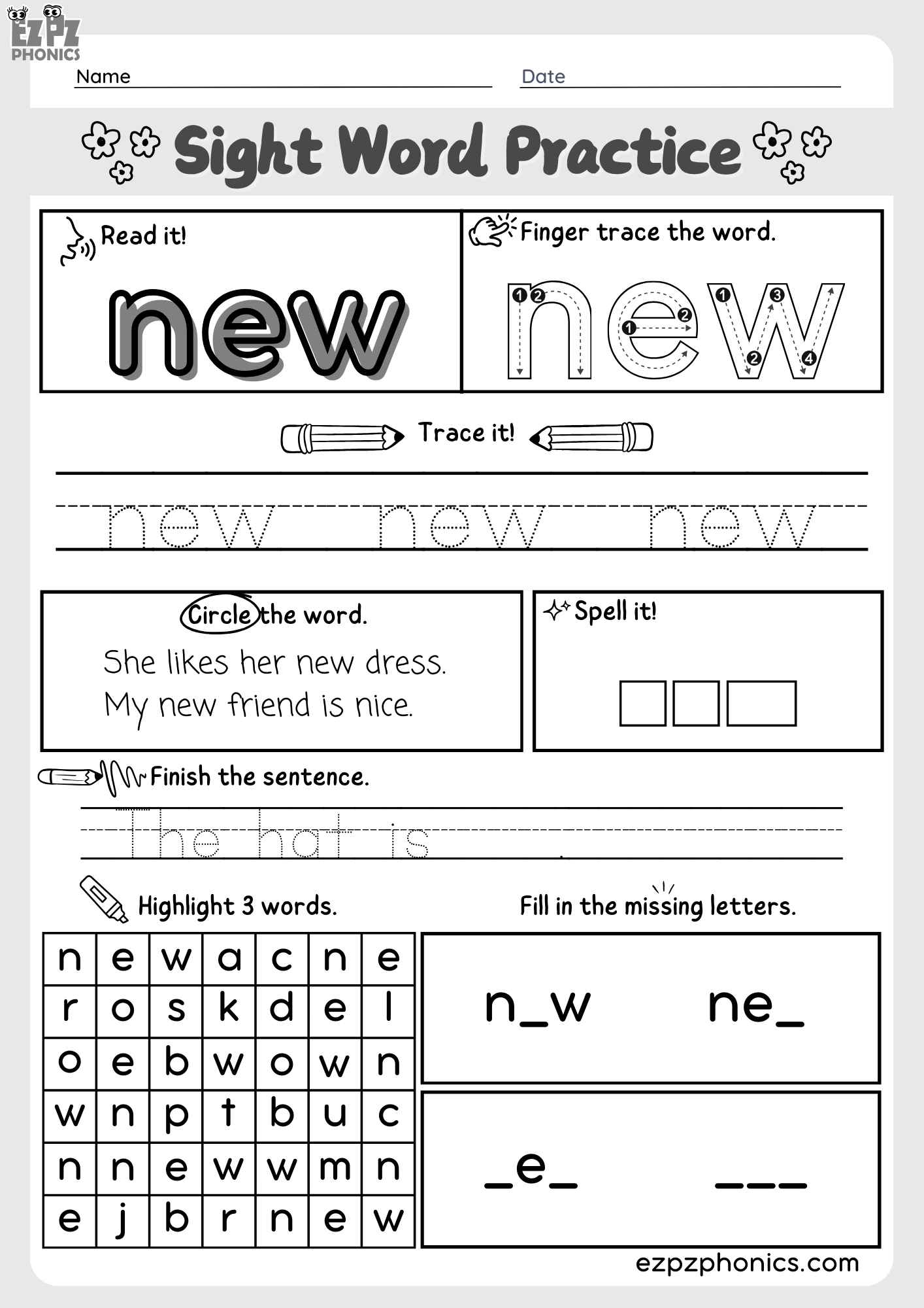Dolch Kindergarten Sight Word "New" – Engaging Activities PDF Download ...