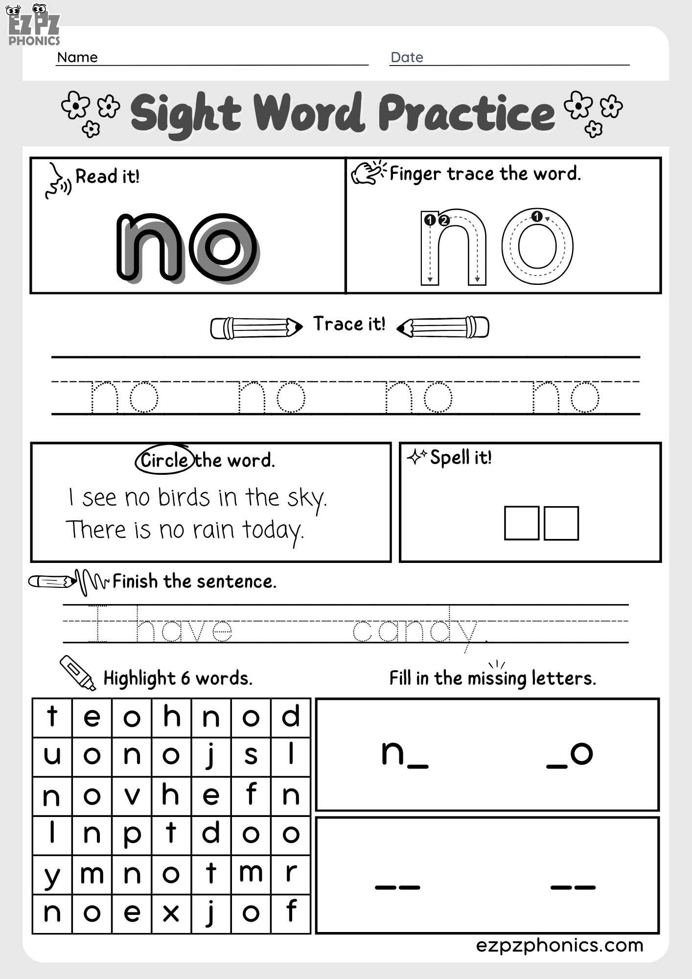 Dolch Kindergarten Sight Word "No" – Engaging Activities PDF Download ...