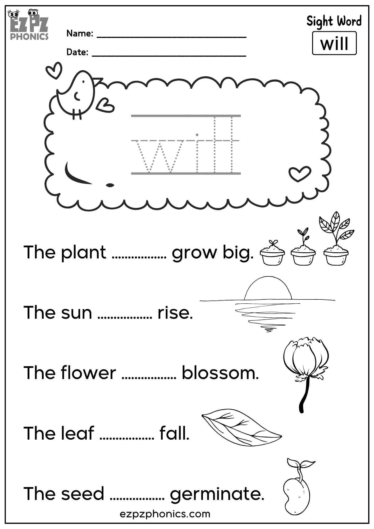 Sight Word Worksheet: "Will" – Fun High-Frequency Word Practice for ...