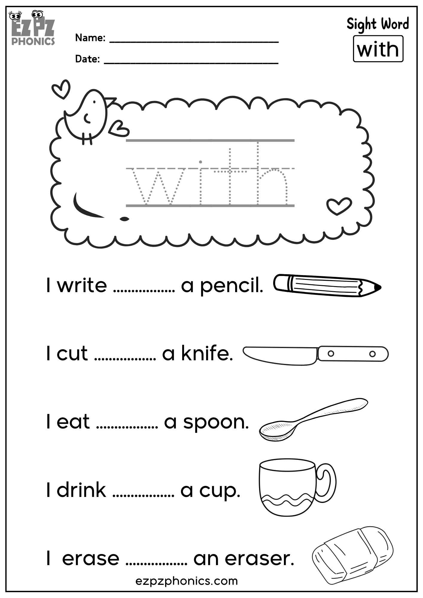 Sight Word Worksheet: "With" – Fun High-Frequency Word Practice for ...