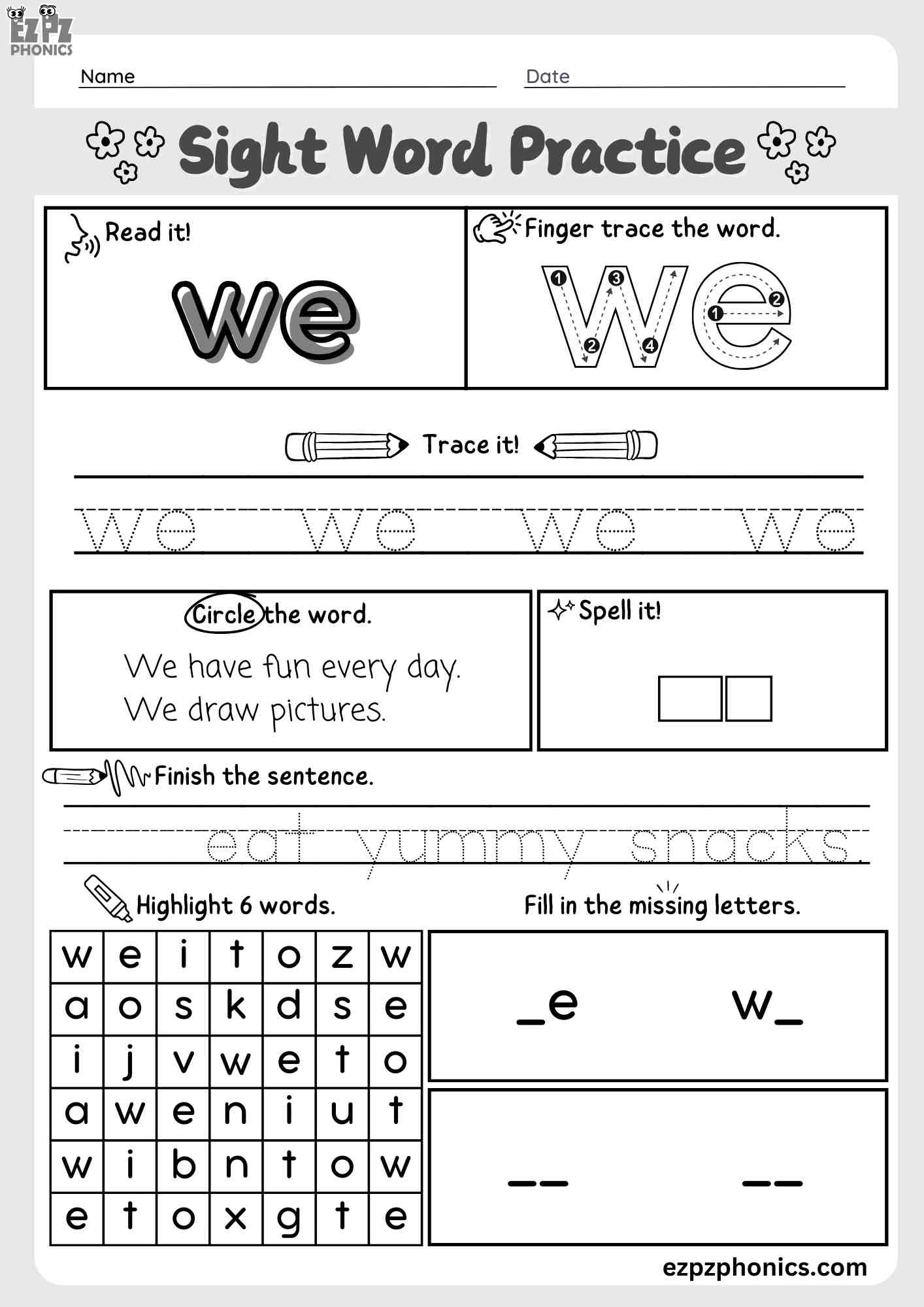 "We" Dolch Sight Word Worksheet – Fun Activity for Early Readers ...