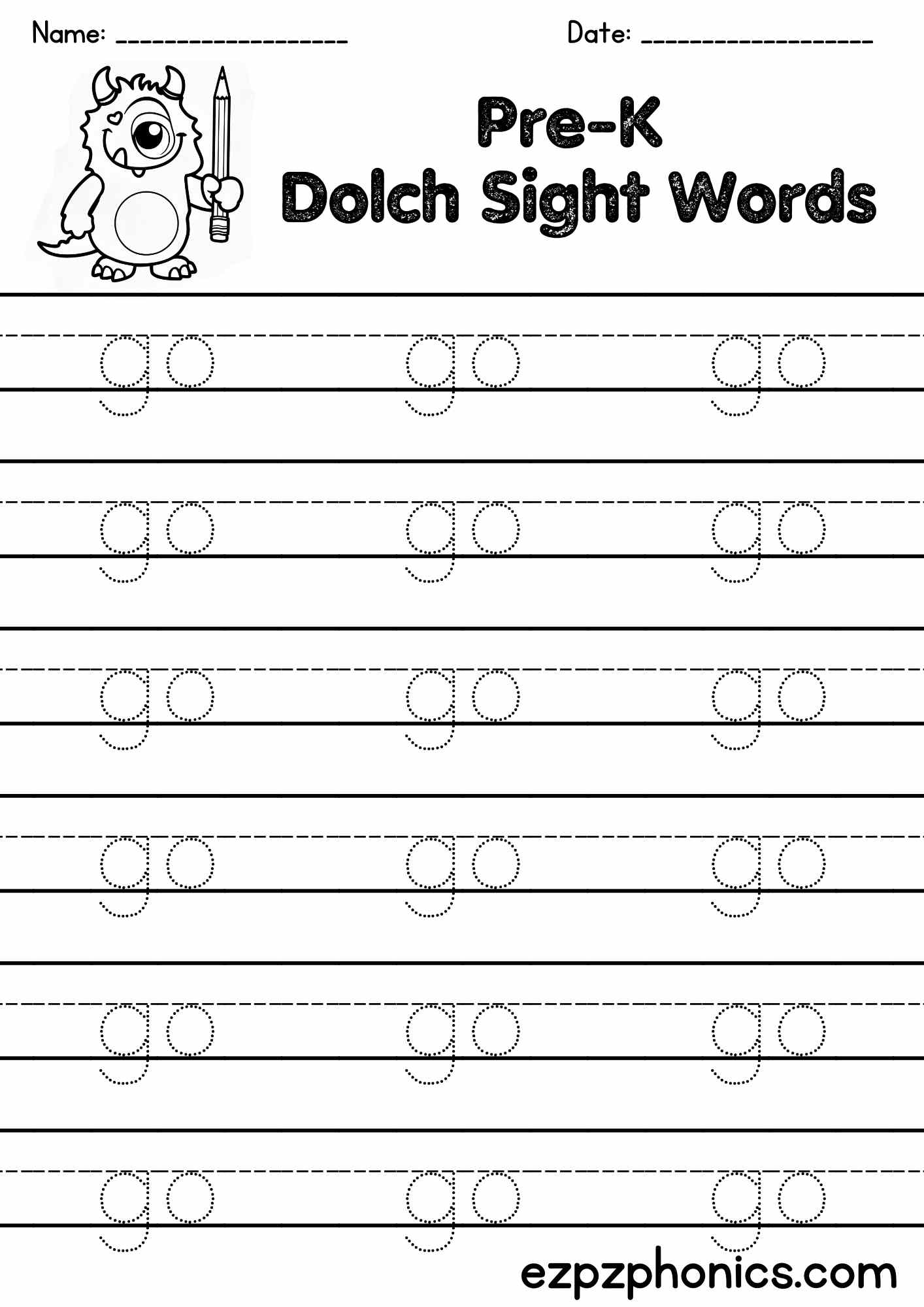 "go" Sight Word Tracing Worksheet Pre Kindergarten – Free PDF Download ...