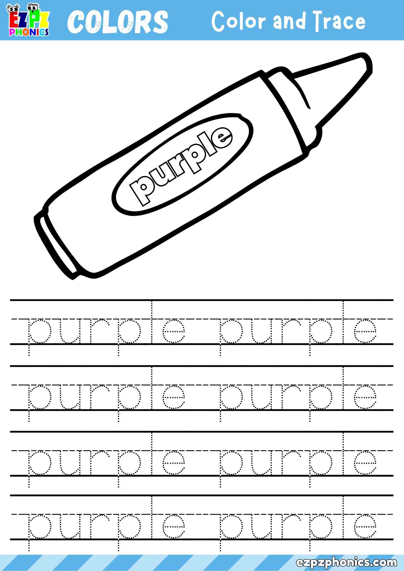 The Color Purple - Color the Crayon Purple and Trace the Word Purple ...