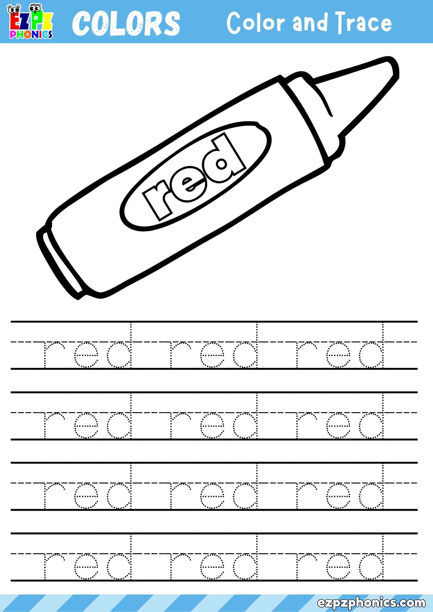 The Color Red - Color the Crayon Red and Trace the Word Red Activity ...