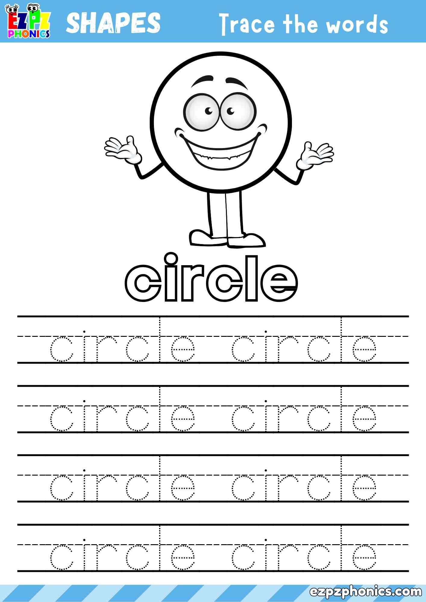 Circle Shape - Color the Shape and Trace Words Activity - ezpzphonics.com